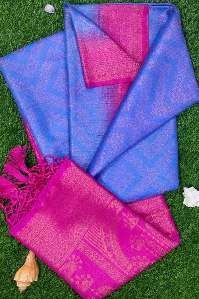 Step into Style with the Mysore Silk Saree Blue with Pink Shades at ...