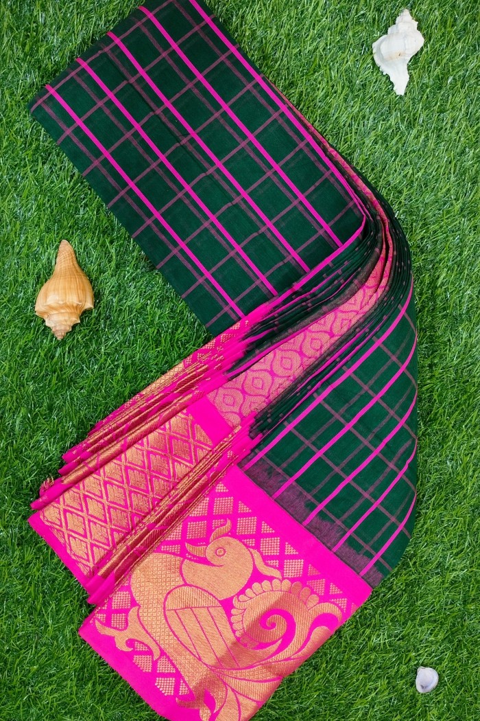 Silk Cotton Self Line Checked Black