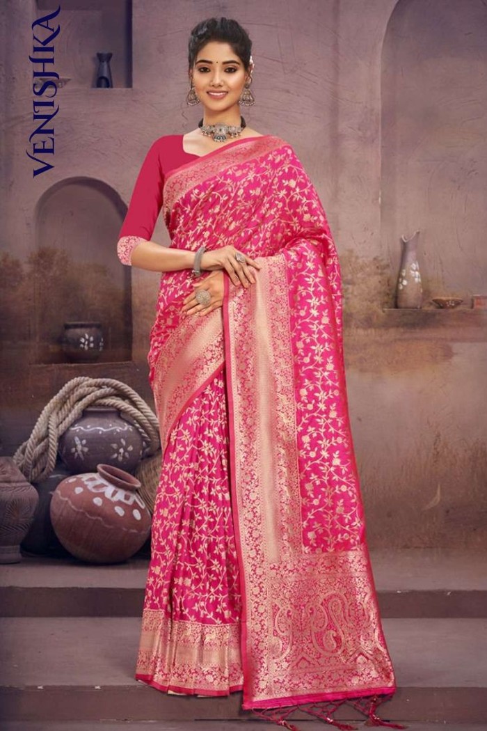 Buy Royal Pink Banarasi Silk Saree - Perfect for Elegant Occasions | At ...