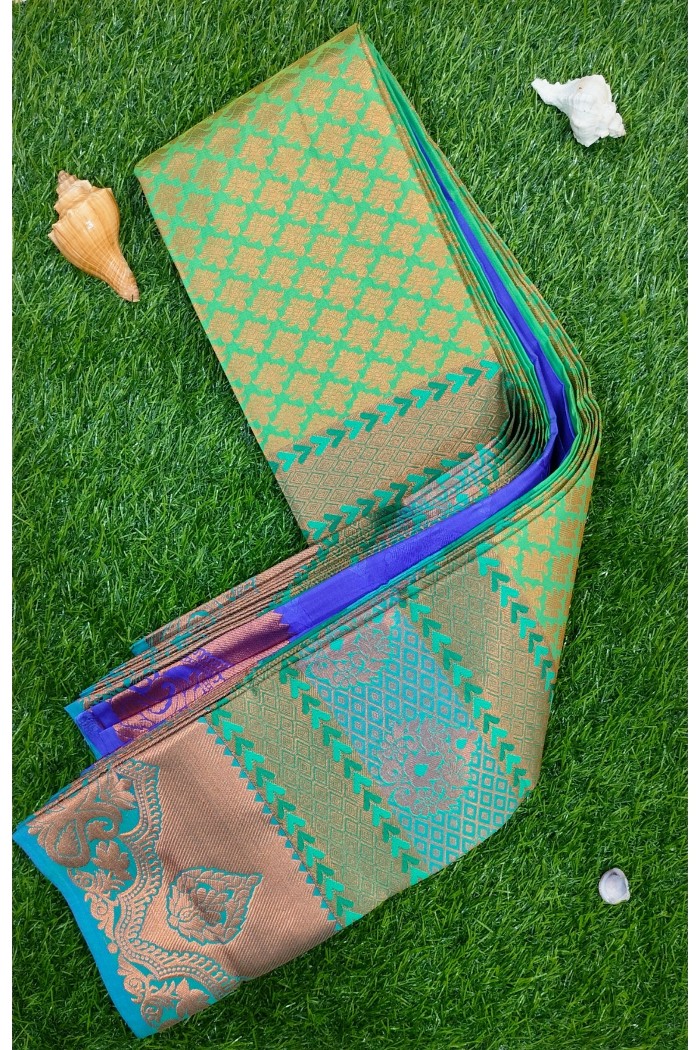 Elegant Green Silk with Blue Hue - Venishka.com