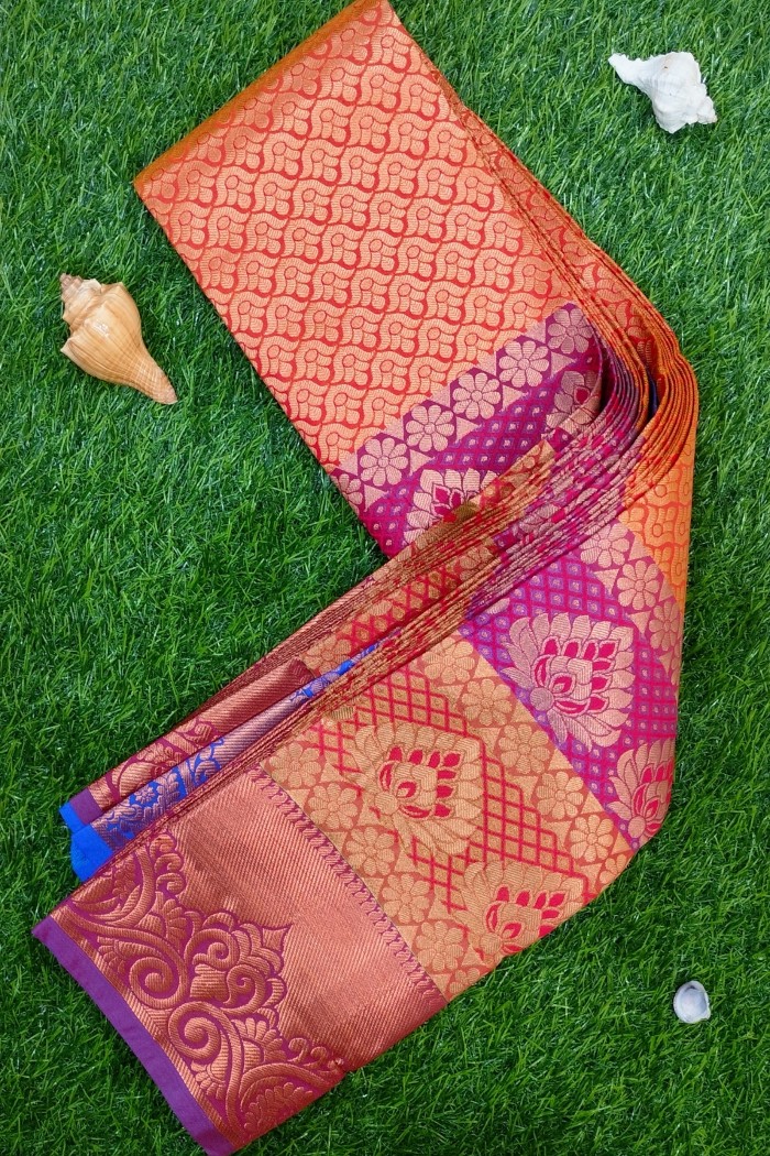 Elegant Silk Red with Blue Shade - venishka.com