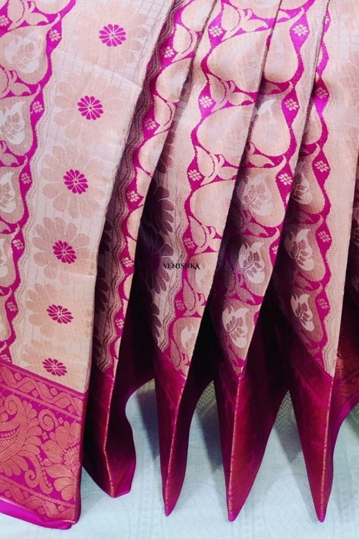 Elegant Silk-Brown Buttas with a Touch of Light Pink at Venishka.com