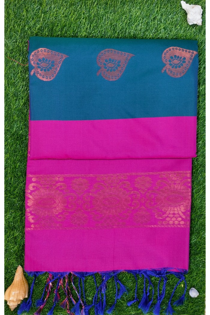 Fancy Soft Silk Light Weight Tale Blue With Pink