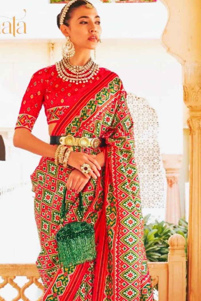 Green Tussar Silk Saree at Venishka.com