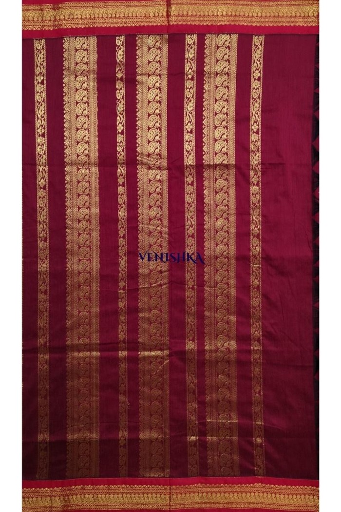 Black and Maroon Kalyani Cotton Saree at Venishka.com