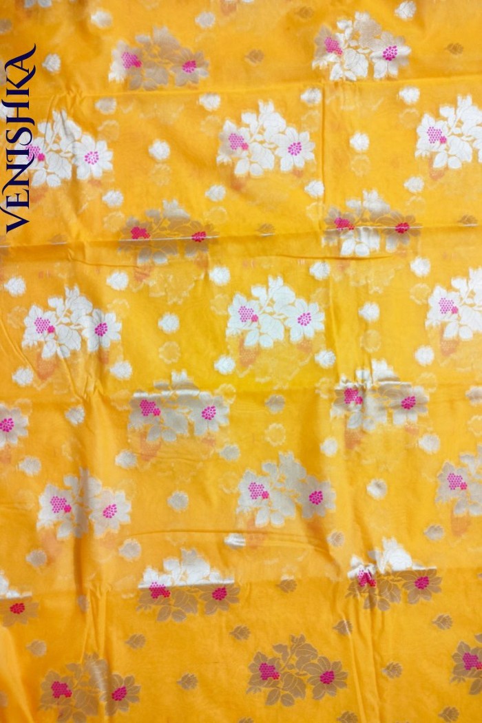Get the Perfect Handloom Semi Georgette Fancy Saree Yellow at venishka.com