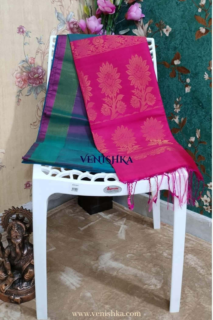 Drape yourself in Kanch Handloom Silk Sea Blue from Venishka.com