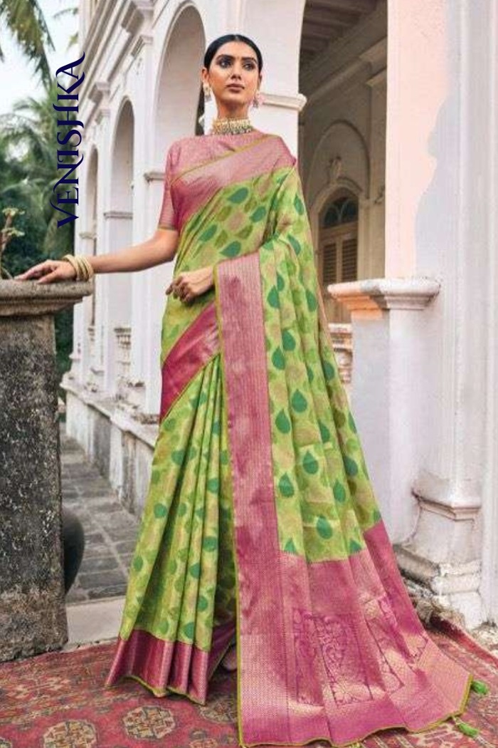 Multi-Color Party Wear Weaving Silk Saree at Venishka.com