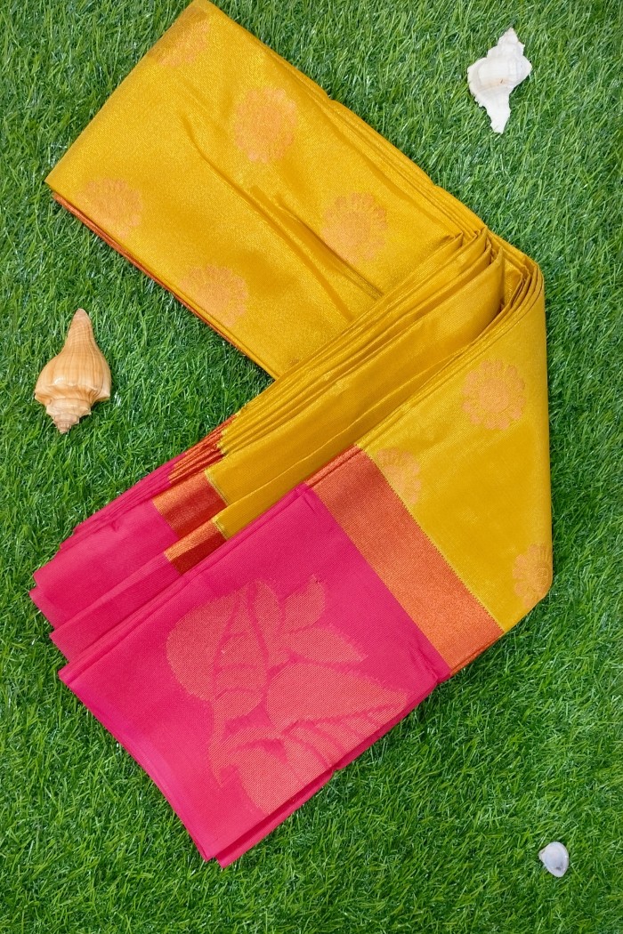 Venishka's Tissue Silk Yellow With Pink Shade