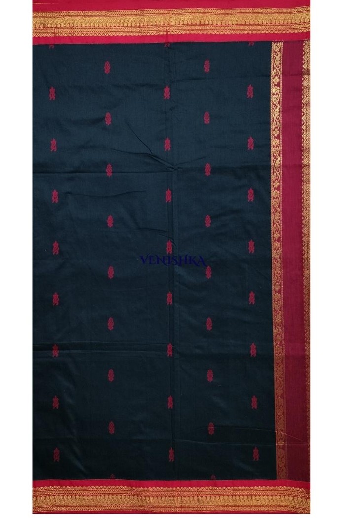 Black and Maroon Kalyani Cotton Saree at Venishka.com