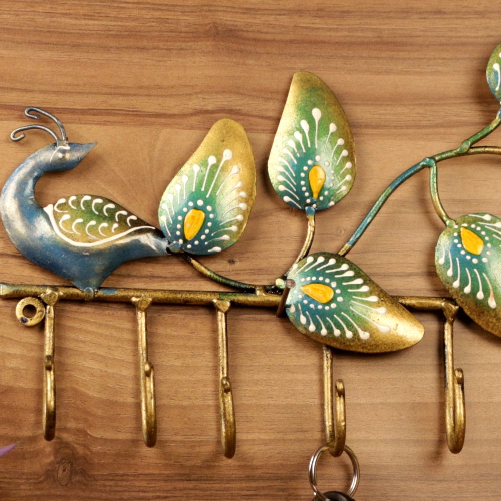 Buy Bright coloured peacock key holder with 6 hooks | Interior Decoration